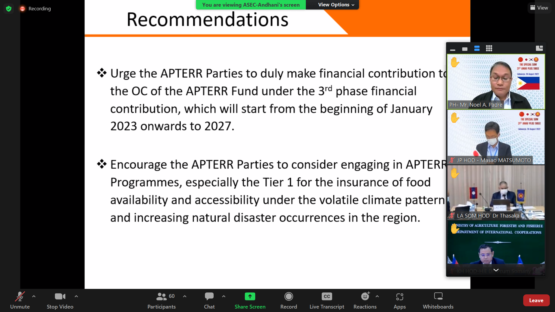 The SSOM-21st AMAF+3 praised APTERR’s achievement on mitigating food ...